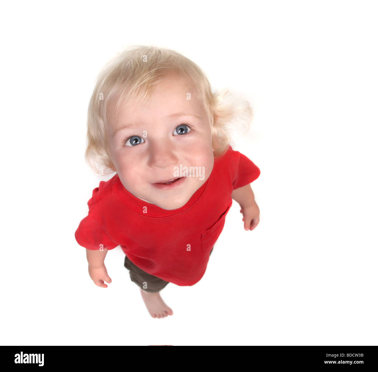 Happy Baby Boy Looking Up to the Sky on White Background Stock Photo ...