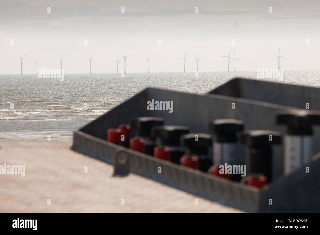 methane from landfill with an offshore wind farm behind, Walney Island ...