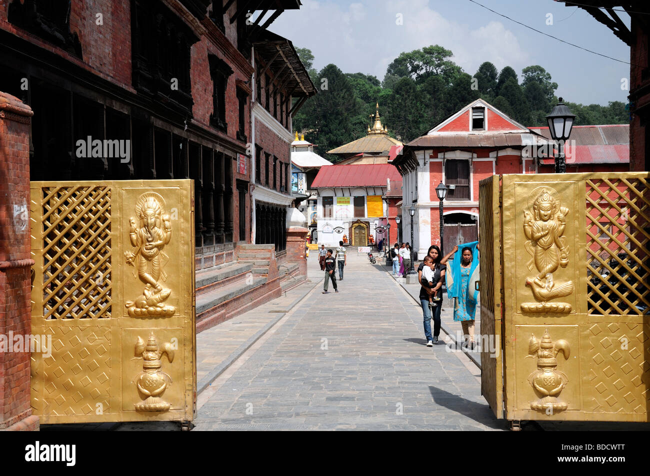 gold golden entrance gate open leading into Pashupatinath Temple hindu ...