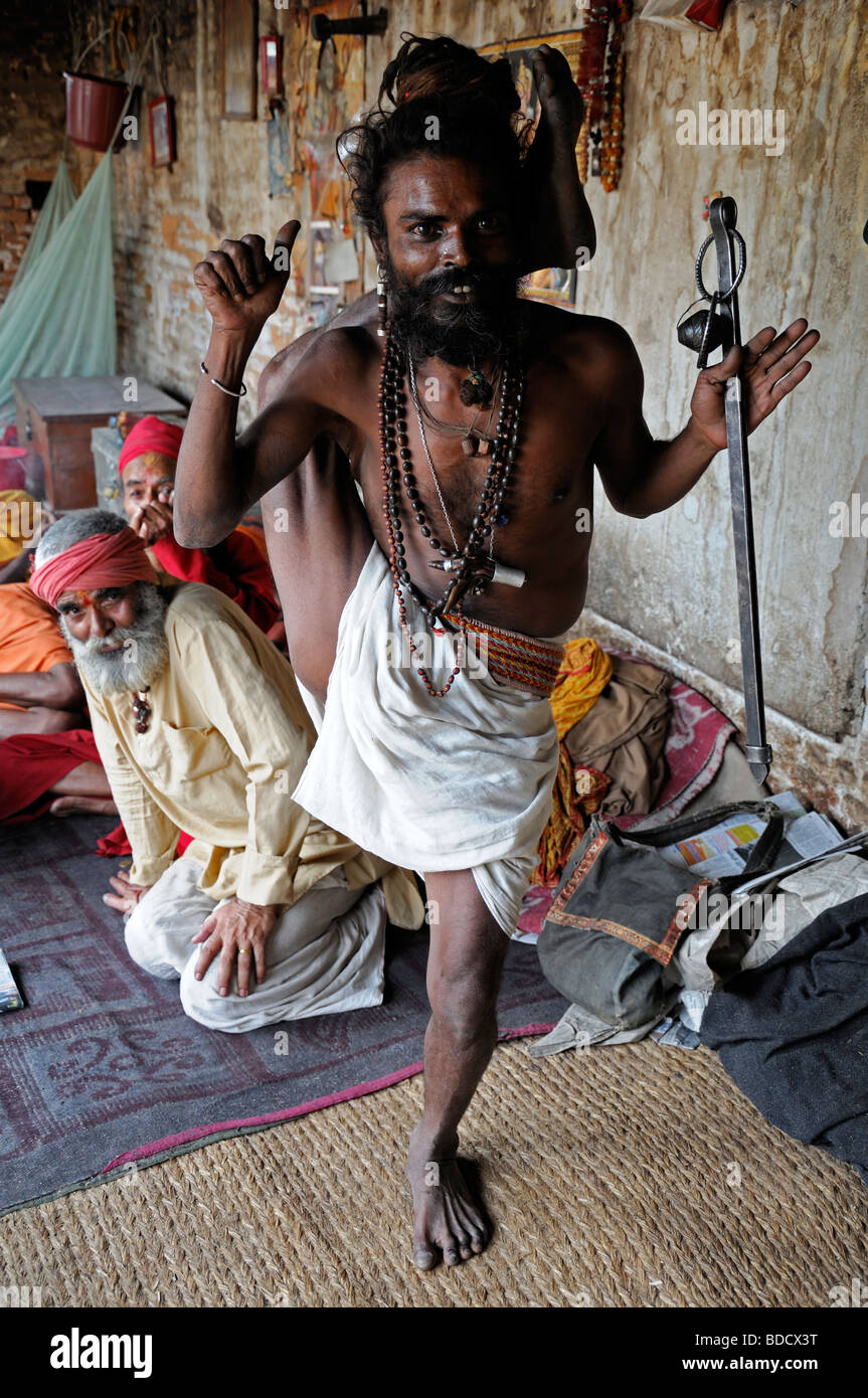 friendly Sadhu hindu hindi holy men posing with one leg behind head ...
