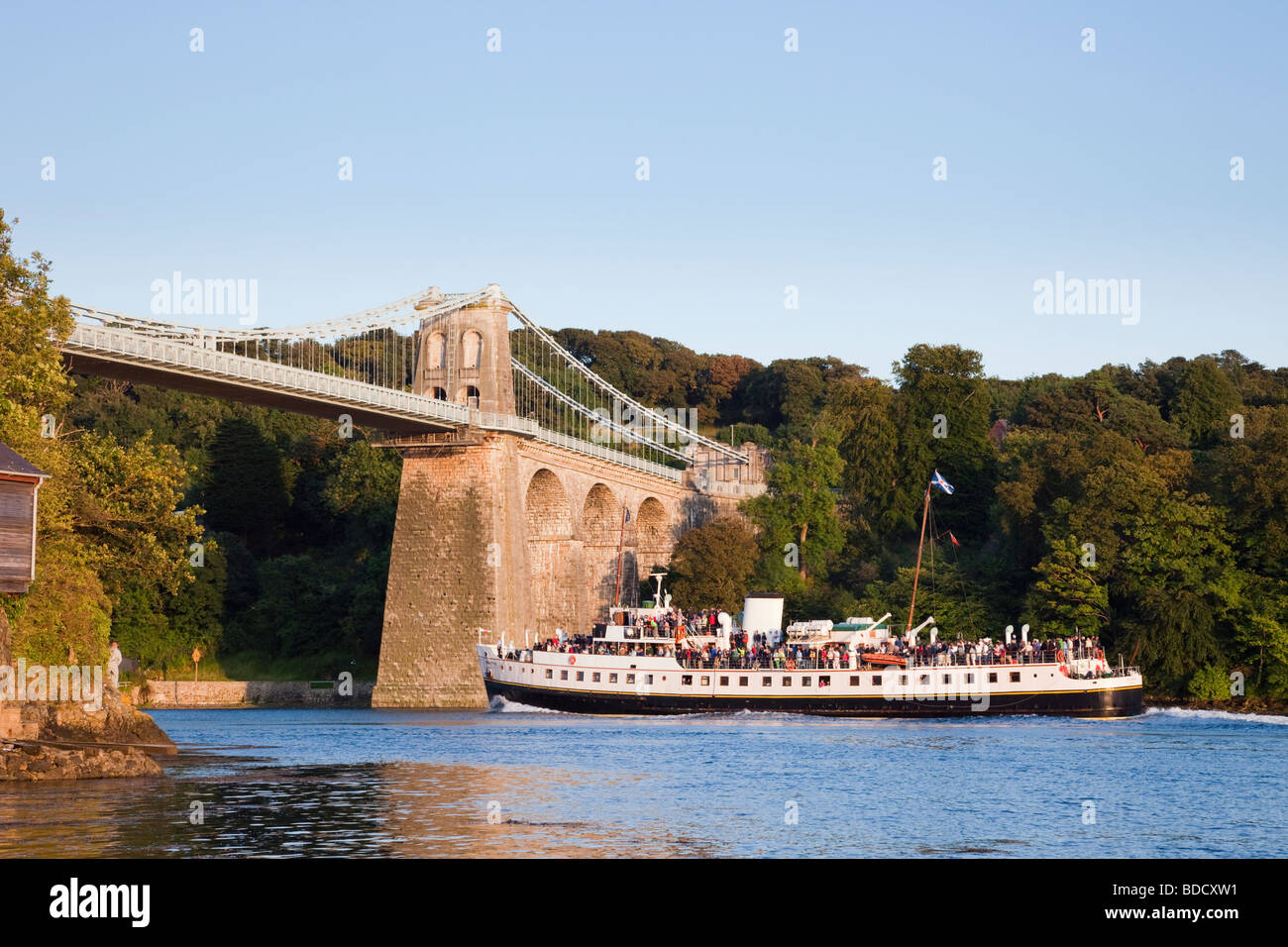M V Balmoral steam ship round island cruise sailing under Menai bridge ...