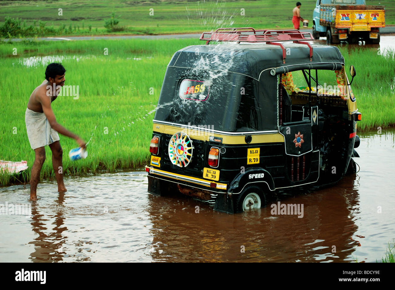 Cleaning the cab Stock Photo - Alamy