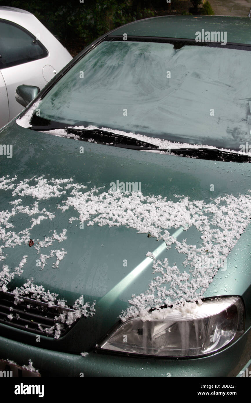 Hailstones on car with steamed up windows Buckinghamshire England UK ...