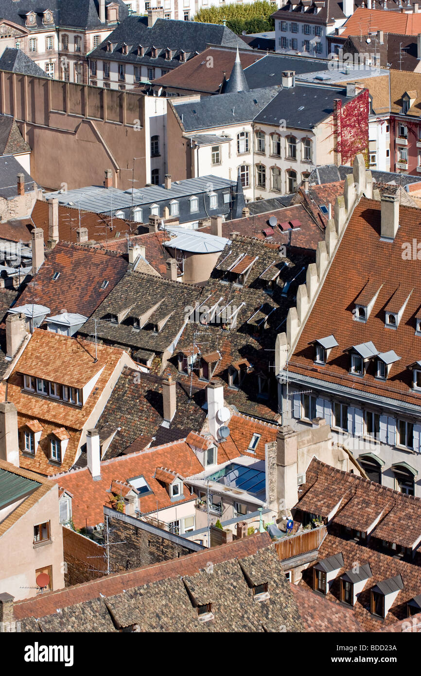 View over Strasbourg rooves taken from the cathedral viewing platform ...