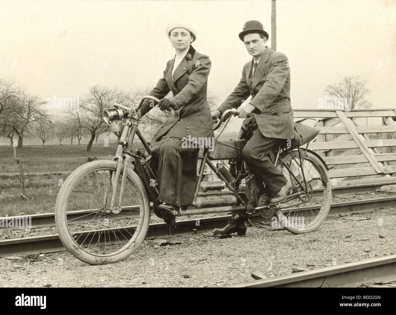 Mr. & Mrs. H.A. Johnson Riding Tandem Motorcycle Stock Photo - Alamy