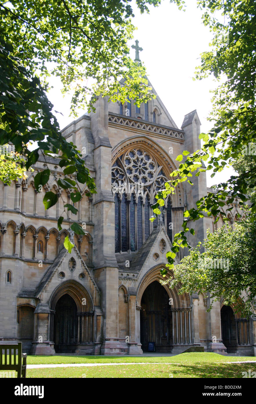 View of St Albans Cathedral and west entrance , Hertfordshire , England ...
