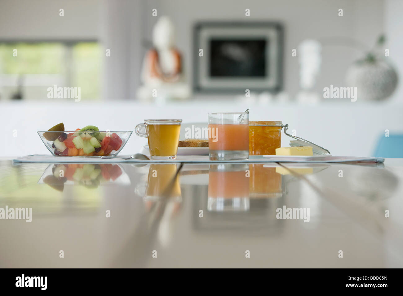 Breakfast on a dining table Stock Photo - Alamy