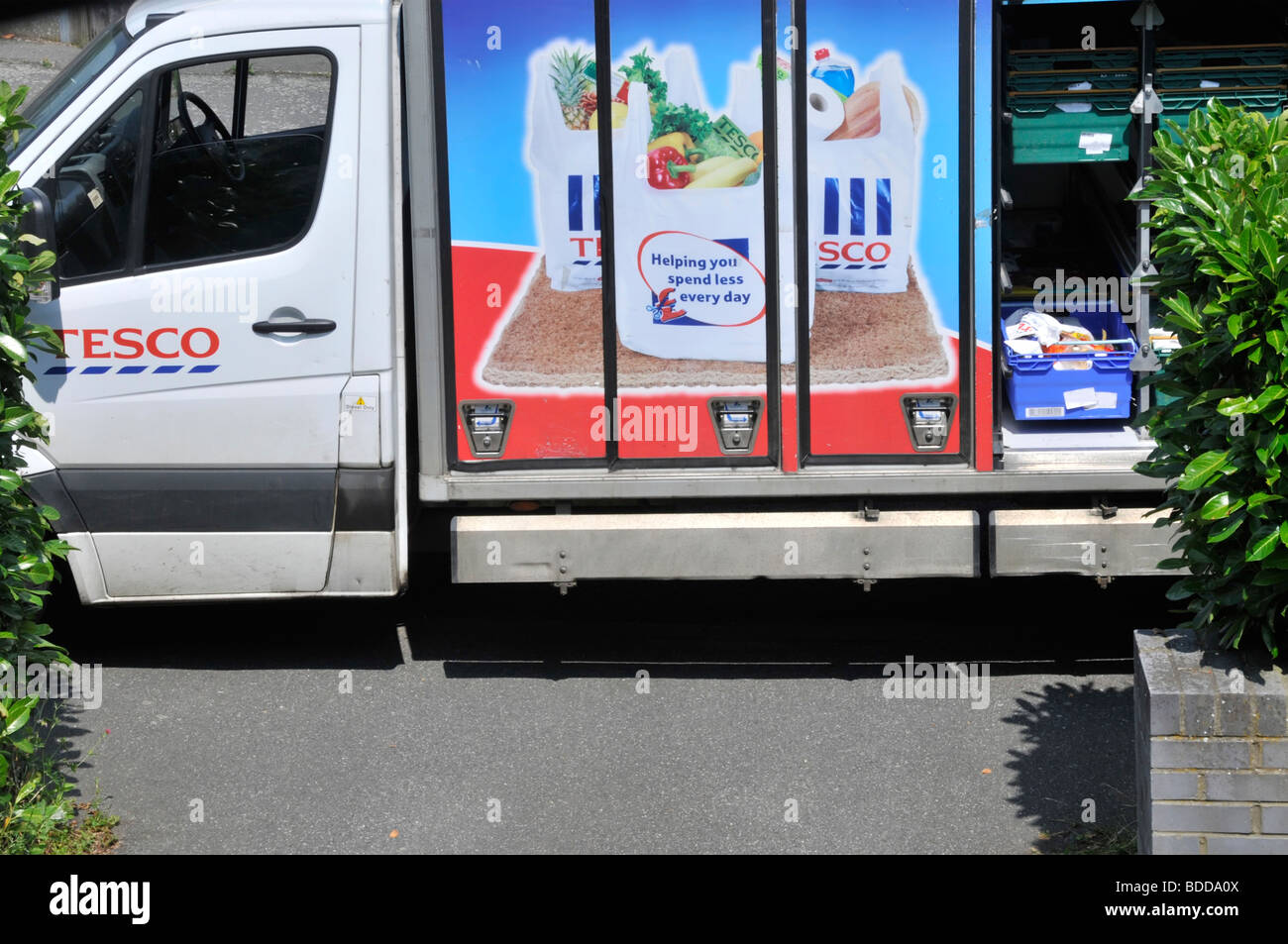 Tesco supermarket online internet food shopping van outside house ...