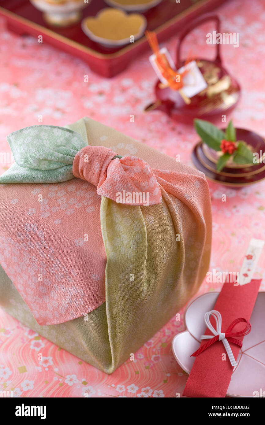 Nest of boxes with wrapping cloth Stock Photo - Alamy