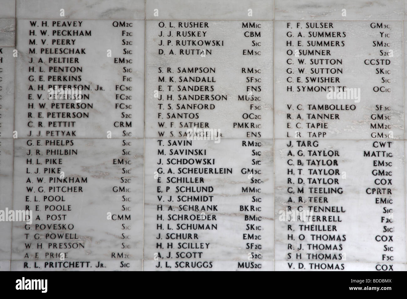 The wall of names of those who died on the USS Arizona in Pearl Harbor ...