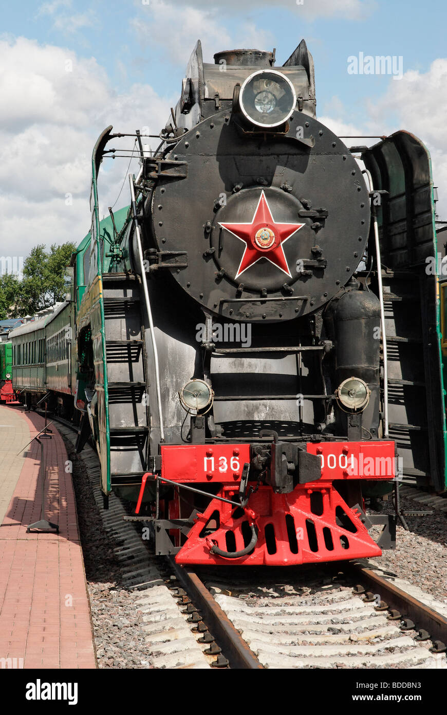 Front view of the Soviet steam locomotive P36-0001. Built in 1950 Stock ...