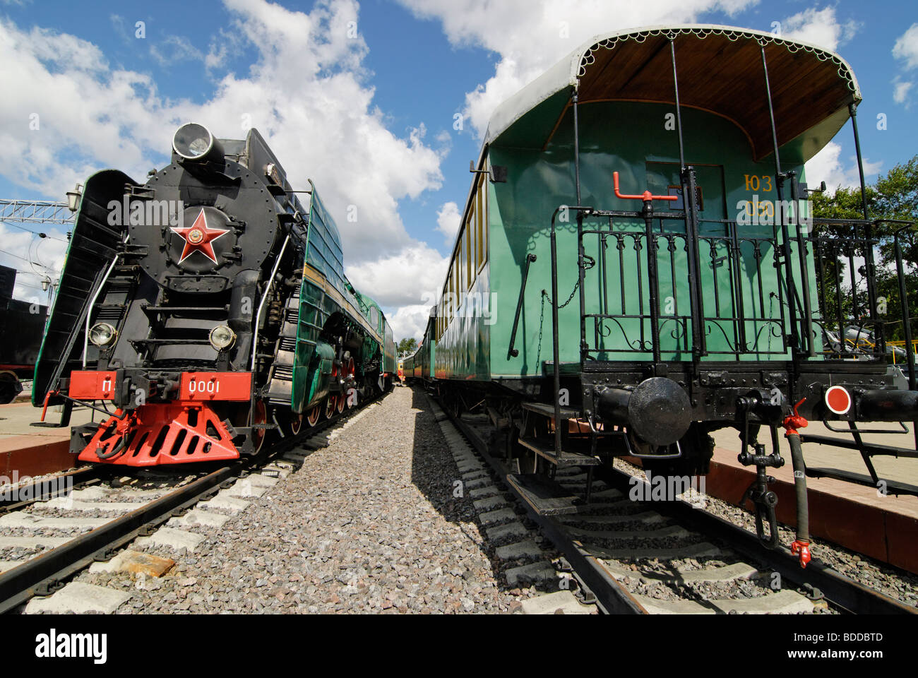 Soviet steam locomotive P36-0001 and retro van built in 1901 by ...