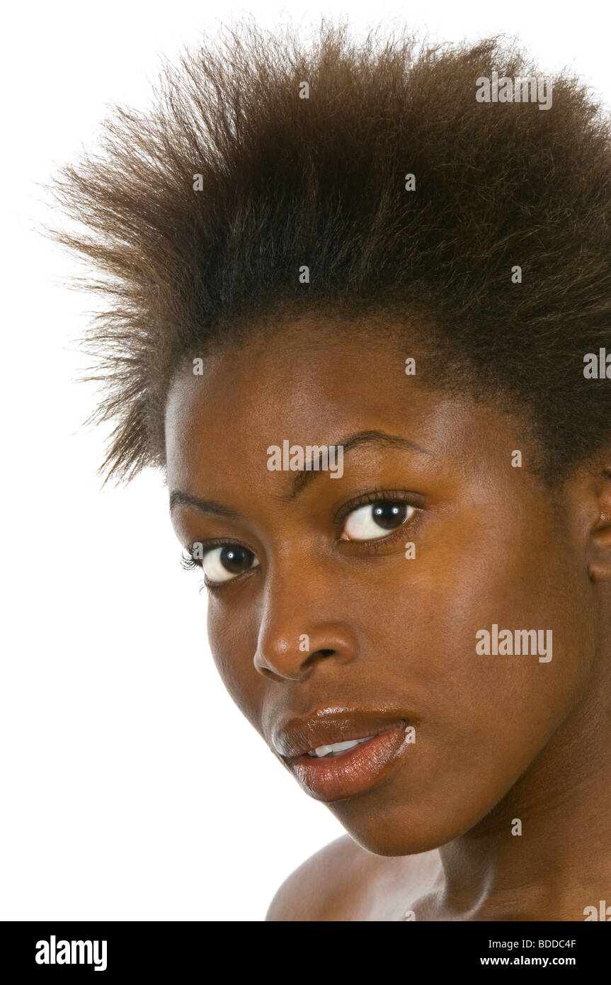 Portrait of a young attractive African woman against a pure white (255 ...