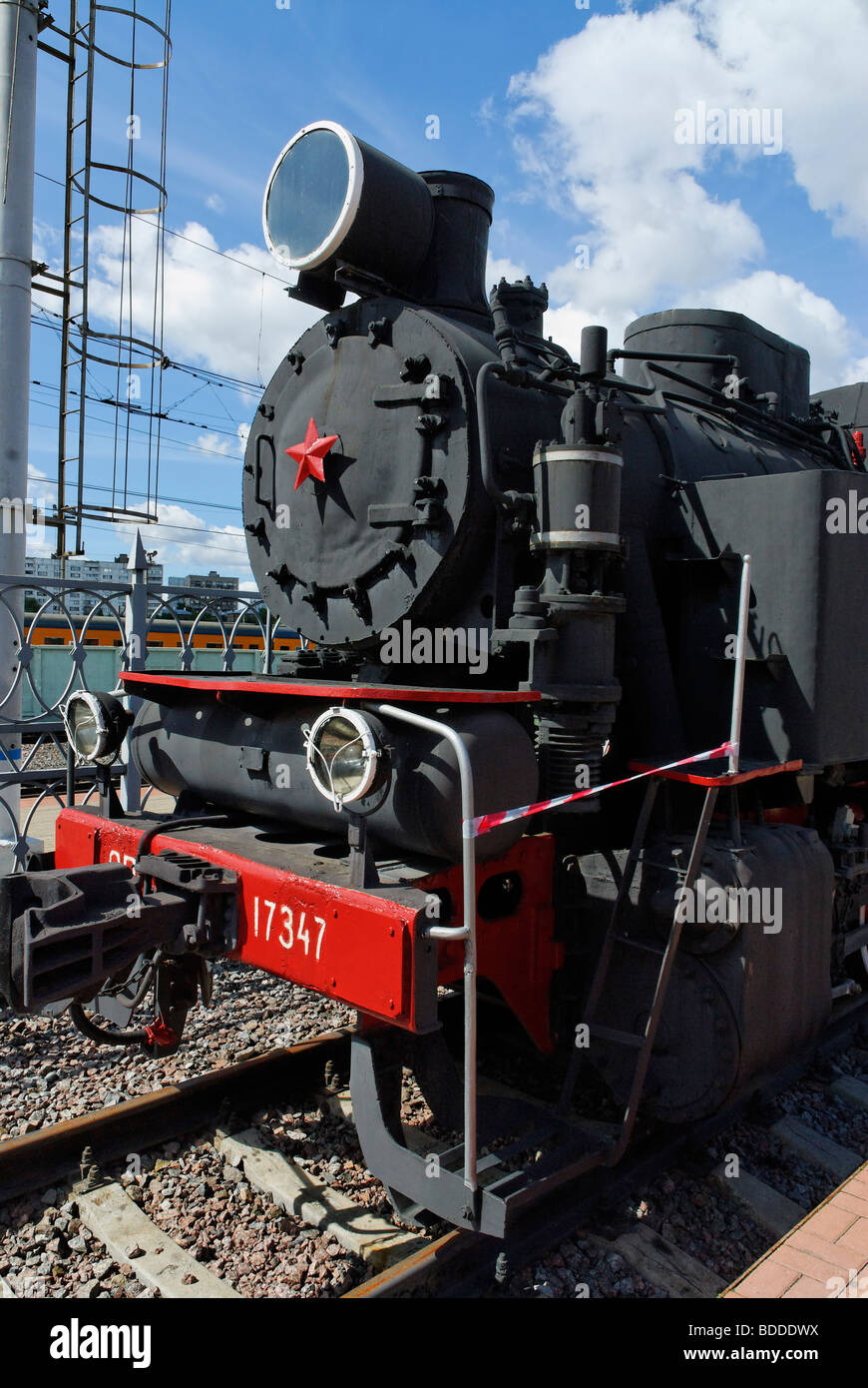 Front view of Soviet steam tenderless or tank locomotive 9P. Built in ...