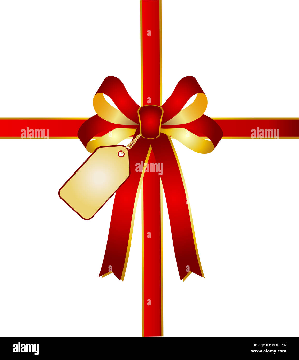illustration of a red - golden ribbon with card tag Stock Photo - Alamy