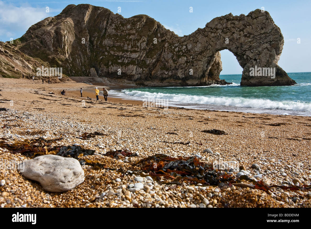 Durdle Door Beach in Dorset UK. A low angle shot of the Durdle Door ...