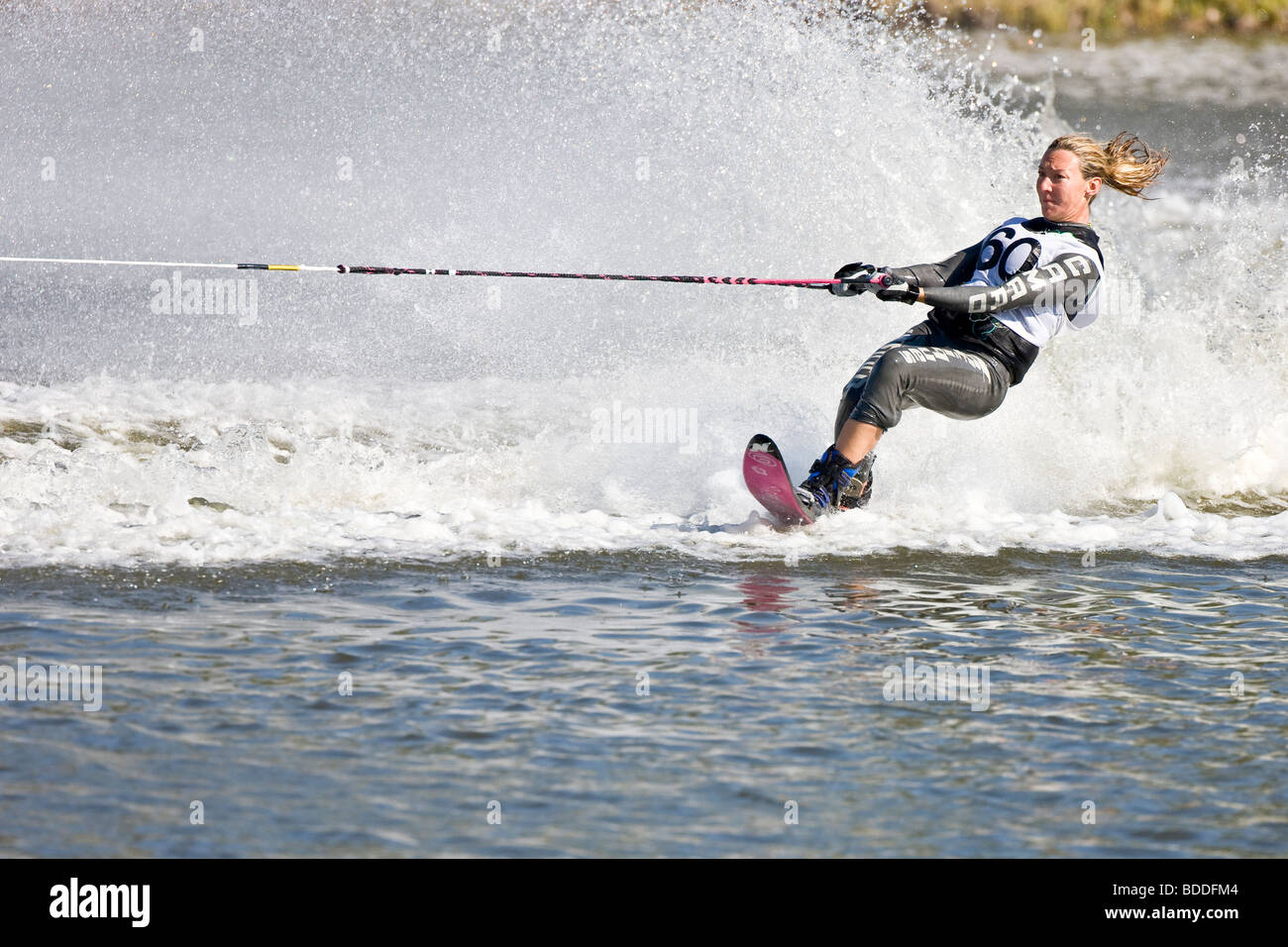 High Speed Slalom waterskier - Clementine Lucine, France Stock Photo ...