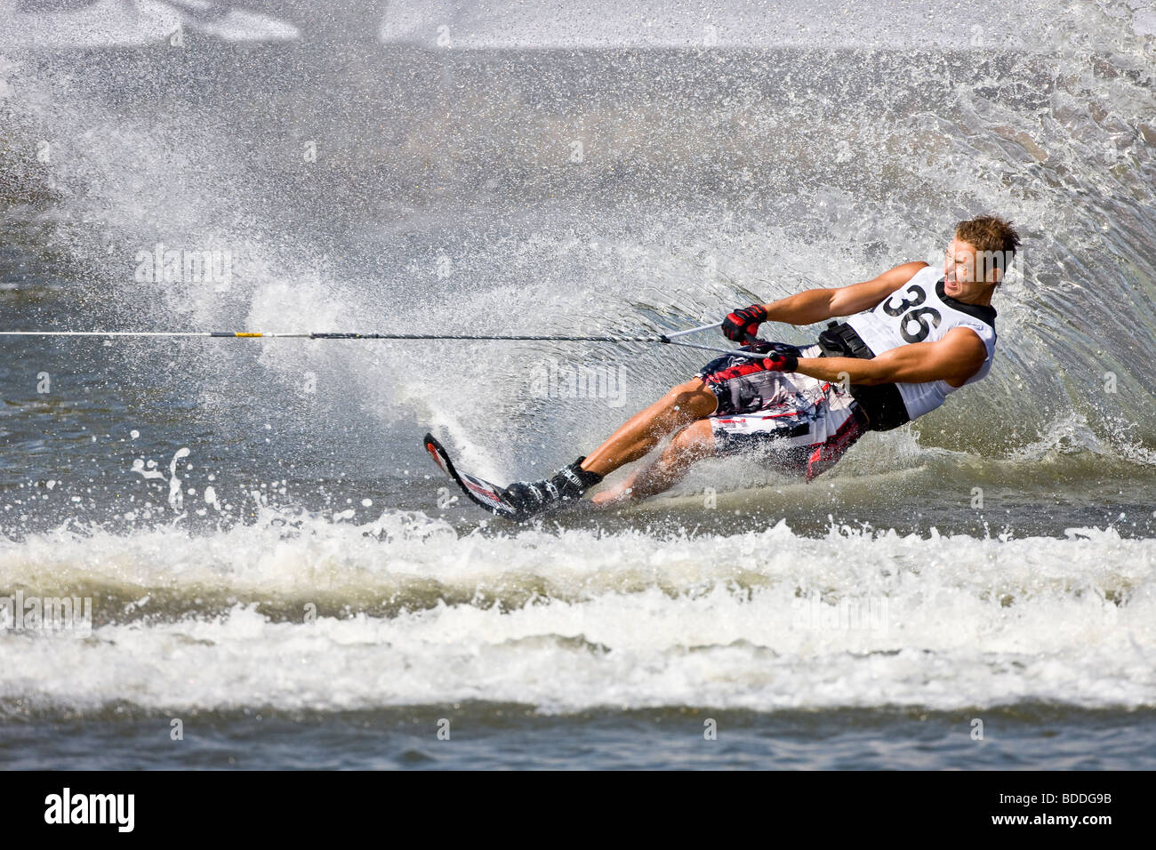 High Speed Slalom waterskier - Thomas Degasperi, Italy Stock Photo - Alamy