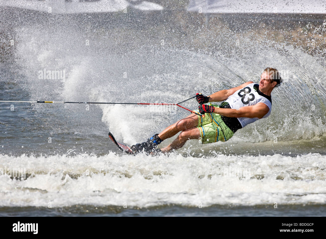 High Speed Slalom waterskier - Clint Stadlbauer, Belgium Stock Photo ...