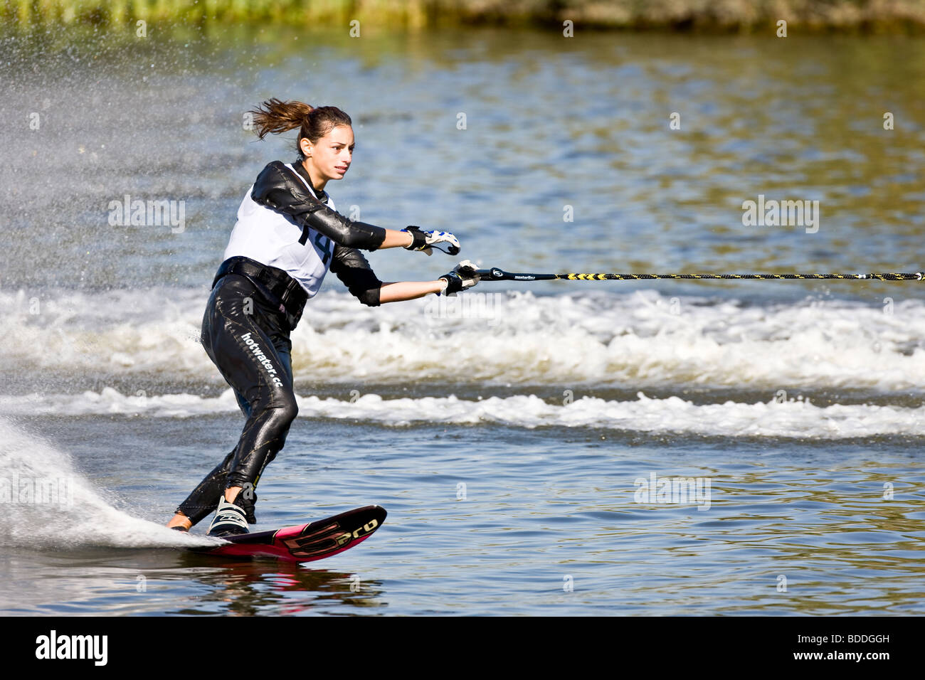 High Speed Slalom waterskier - Evdokia Liakou, Greece Stock Photo - Alamy