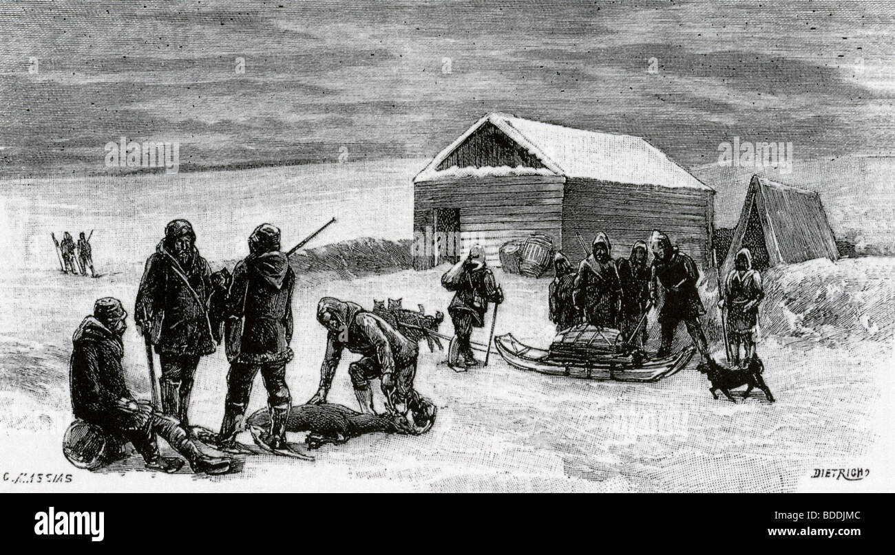 ROBERT PEARY American arctic explorer at of his camps in Greenland on ...