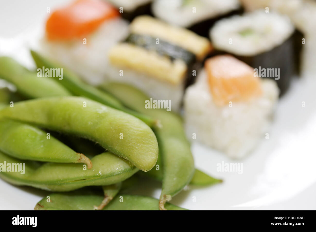 Sushi with Edamame Beans Stock Photo - Alamy
