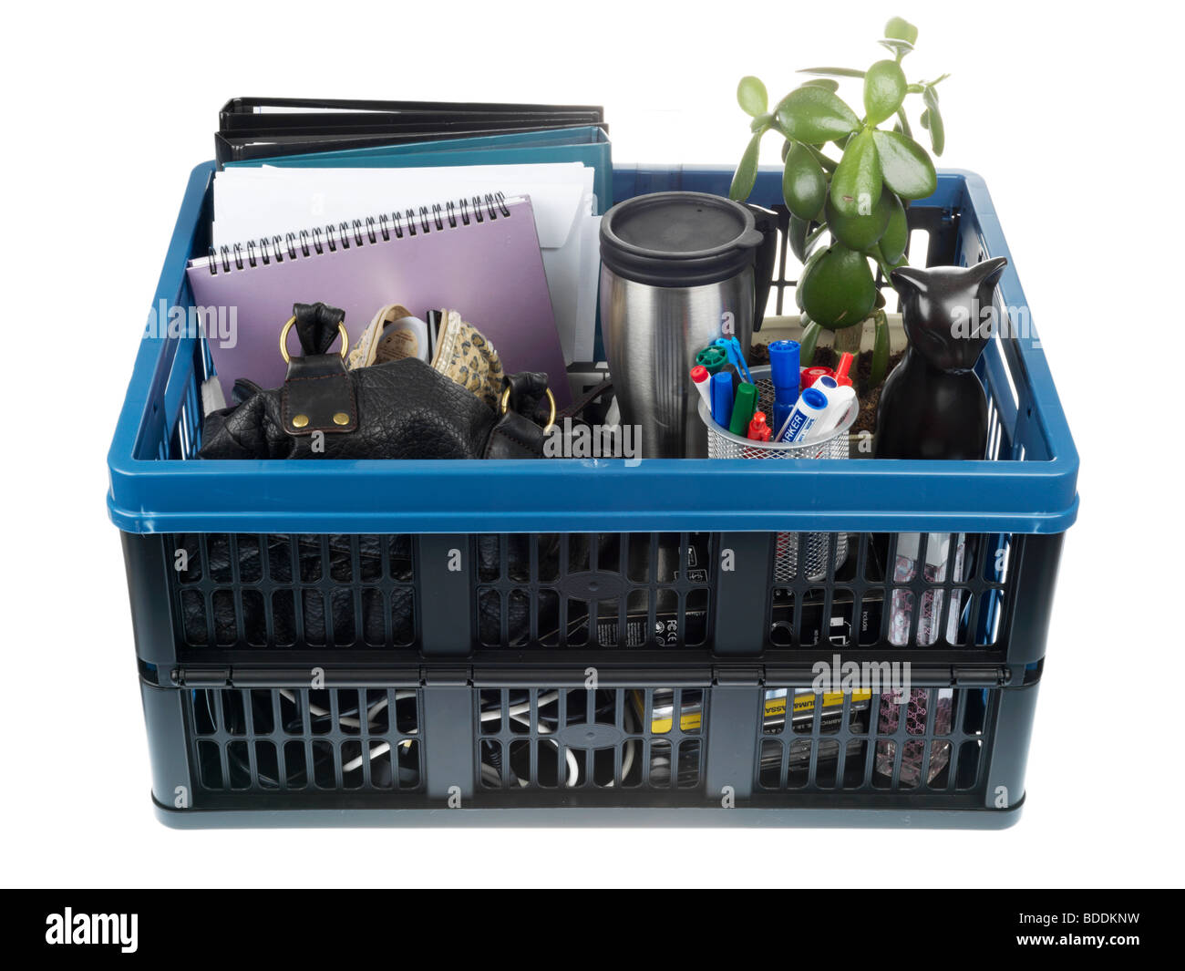 Box of Desk Items Stock Photo - Alamy