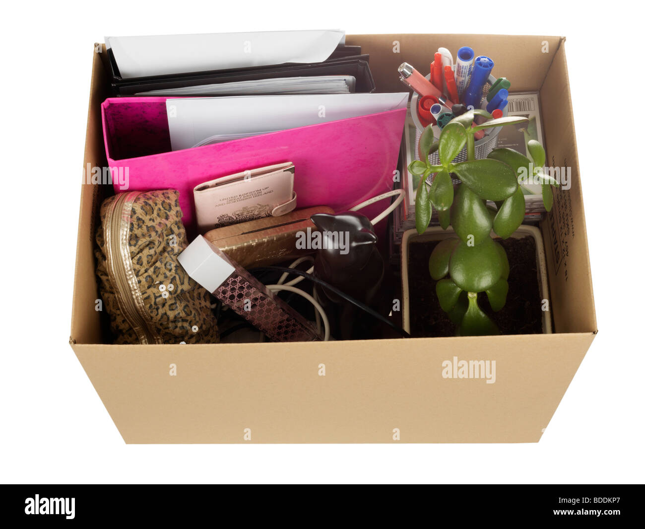 Box of Desk Items Stock Photo - Alamy