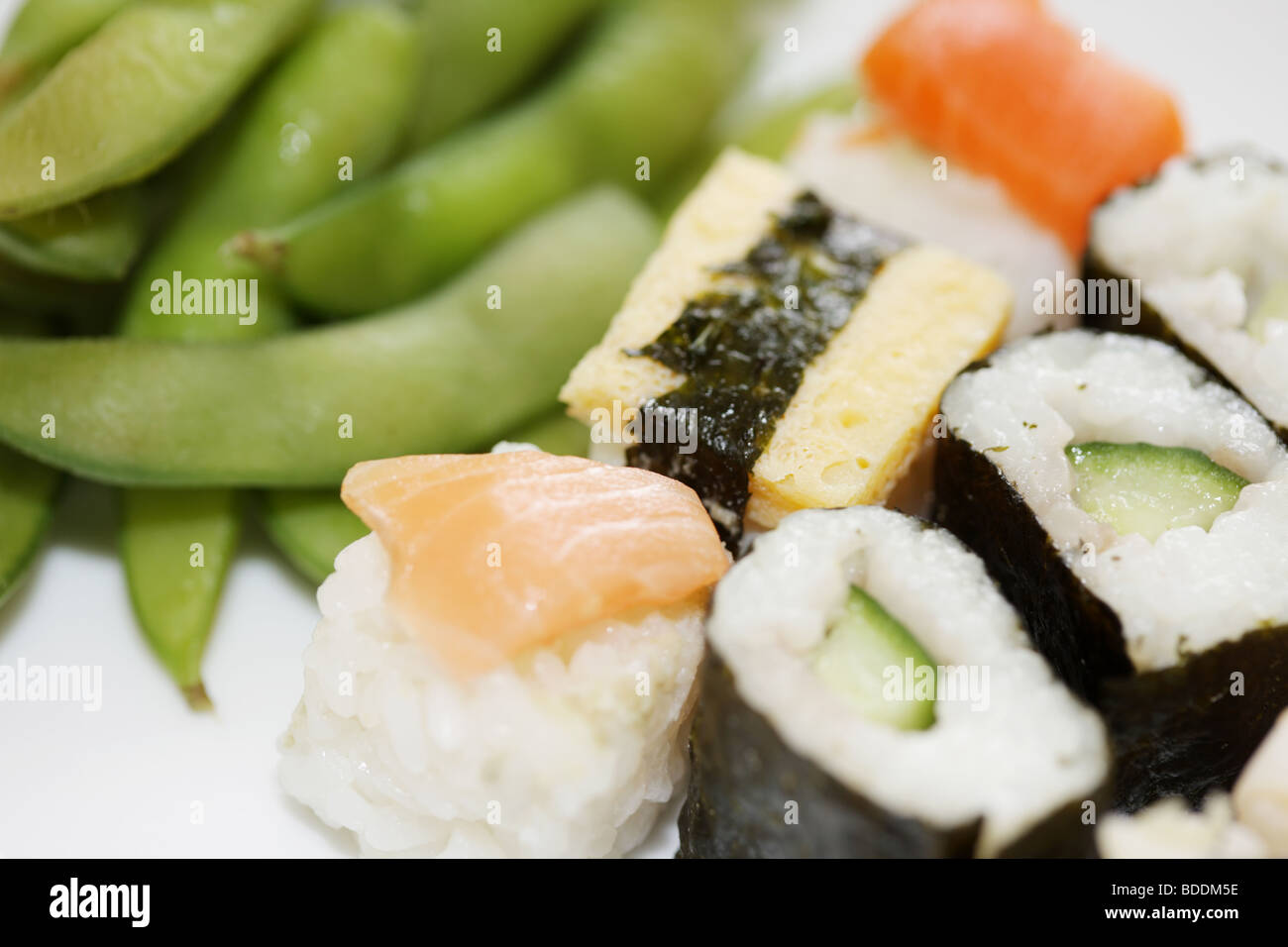 Sushi with Edamame Beans Stock Photo - Alamy
