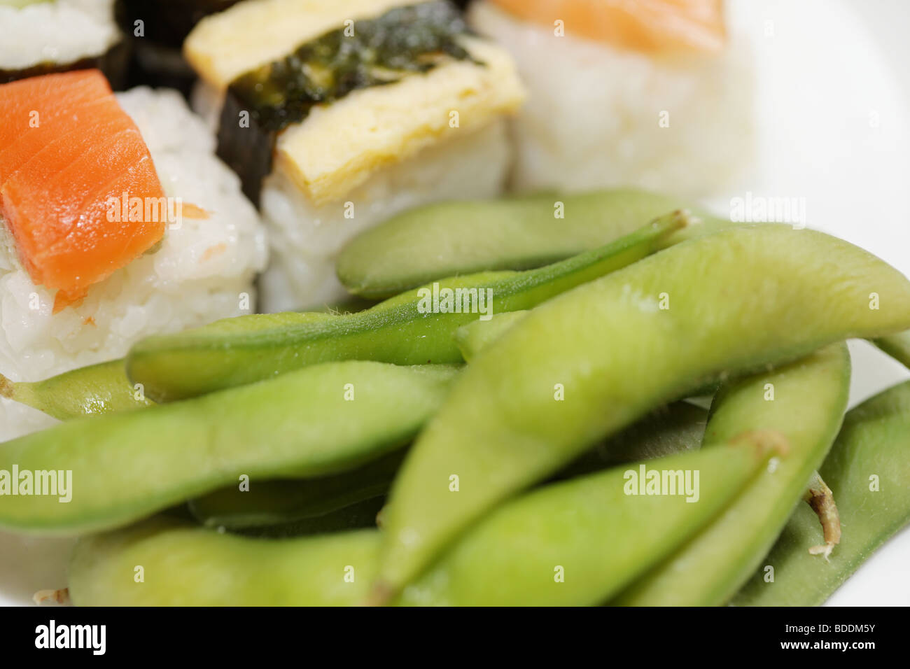 Sushi with Edamame Beans Stock Photo - Alamy