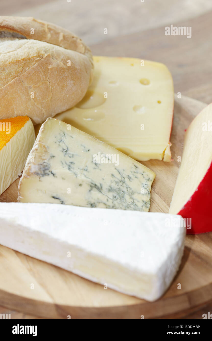 Selection of Cheeses with Bread Stock Photo - Alamy