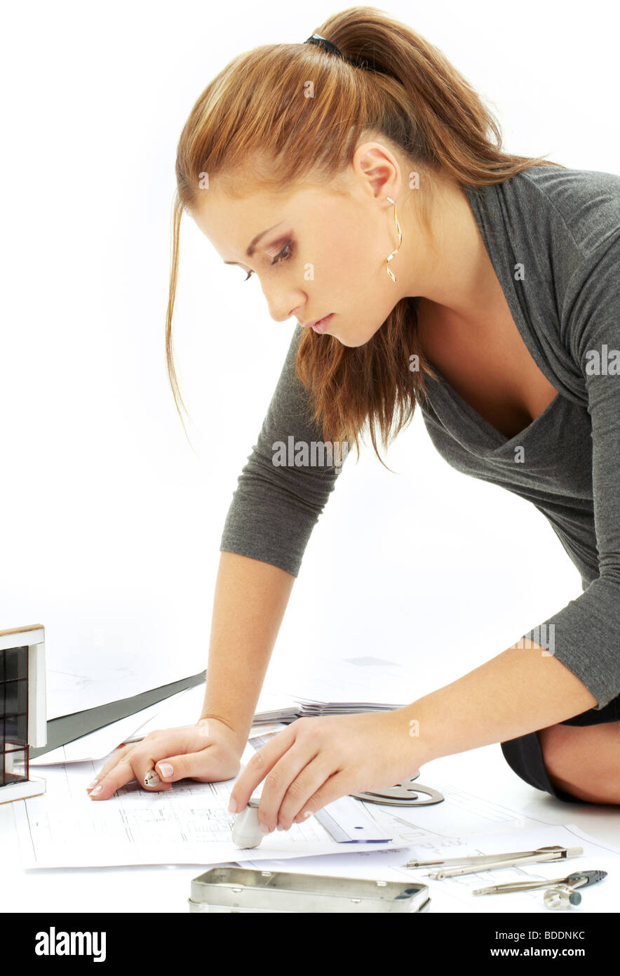picture of lovely architect girl at work Stock Photo - Alamy