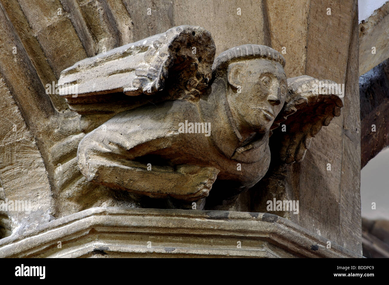 Angel capital in St. Mary`s Church, Rushden, Northamptonshire, England ...