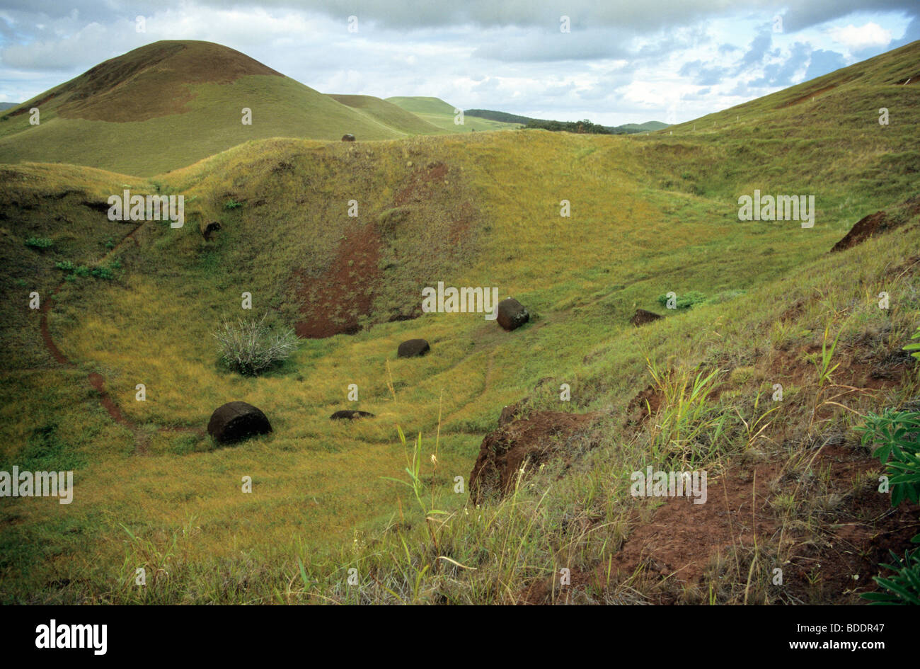 The topknot quarry at Puna Pau crater, Easter Island Stock Photo - Alamy