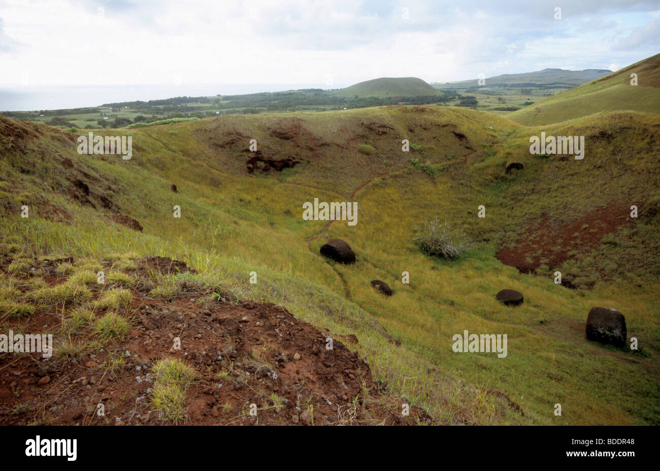 The topknot quarry at Puna Pau crater, Easter Island Stock Photo - Alamy