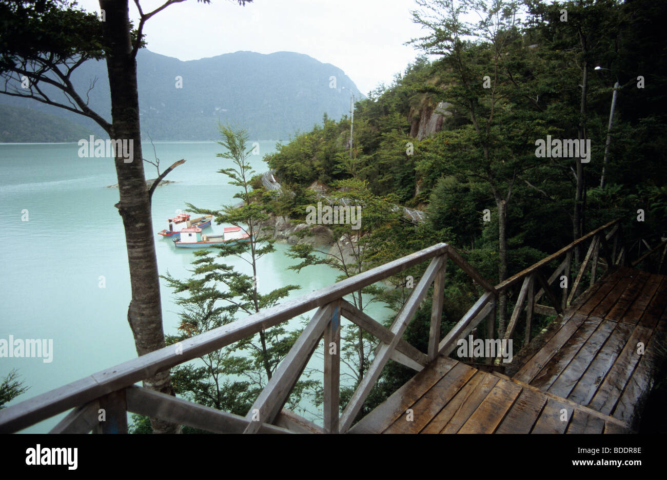 Caleta Tortel, village built entirly on boardwalks in a fjiord ...