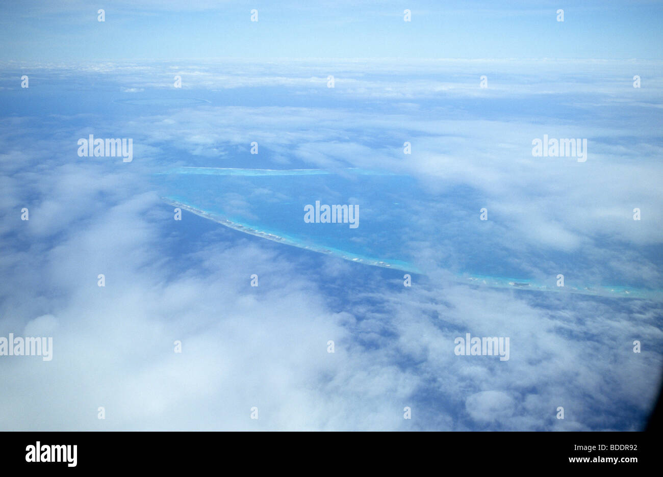 Polynesian atoll seen from the air above the Tuamotu archipelago Stock ...