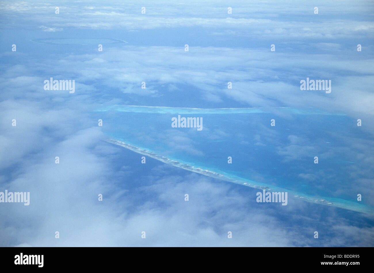 Polynesian atoll seen from the air above the Tuamotu archipelago Stock ...