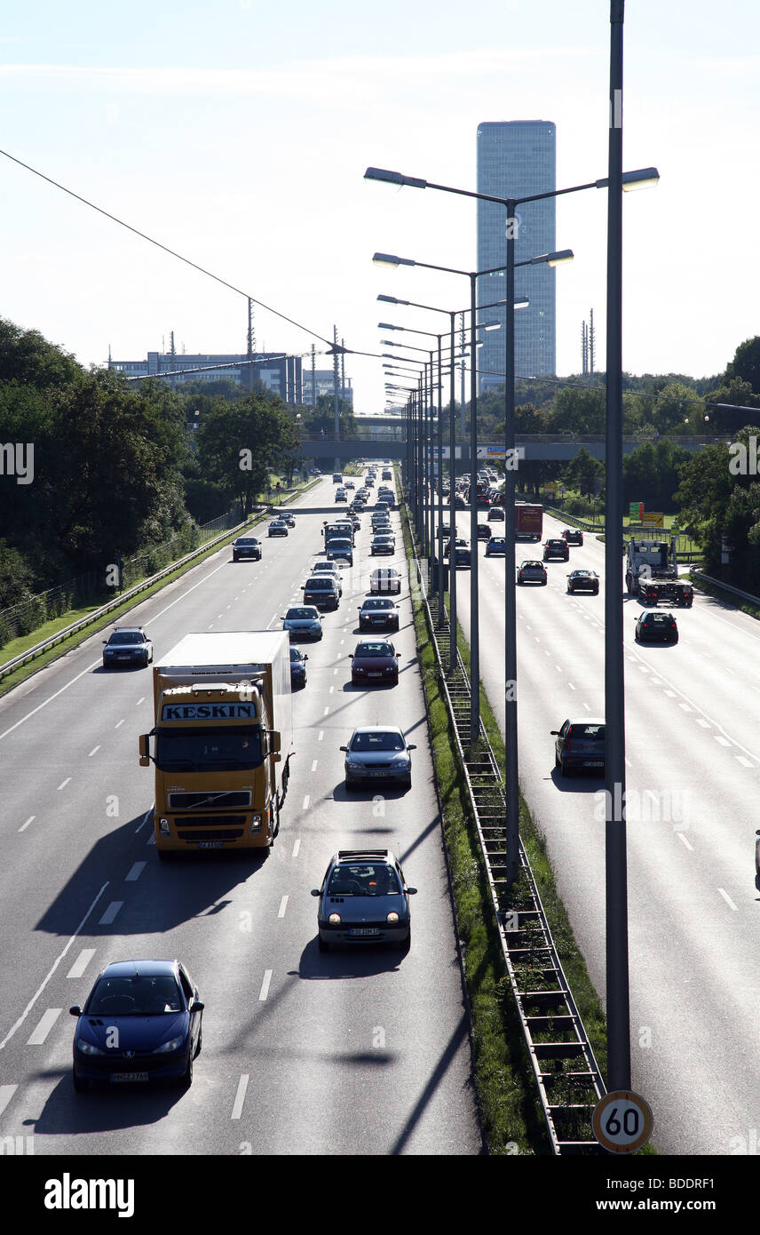 A busy main road next to the Munich Olympic park complex, Germany Stock ...