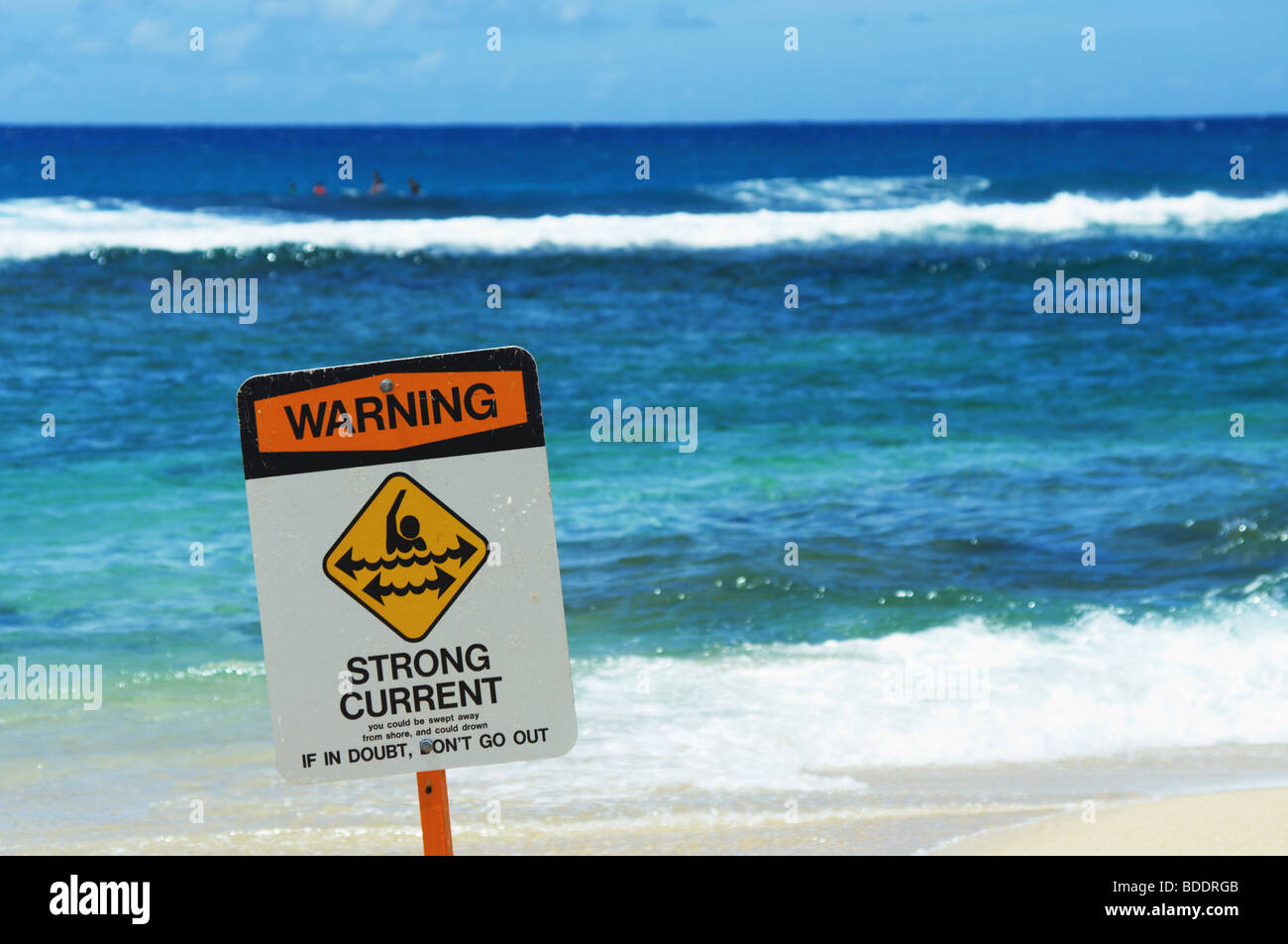 Strong current warning sign at Poipu Beach Park Kauai HI Stock Photo ...