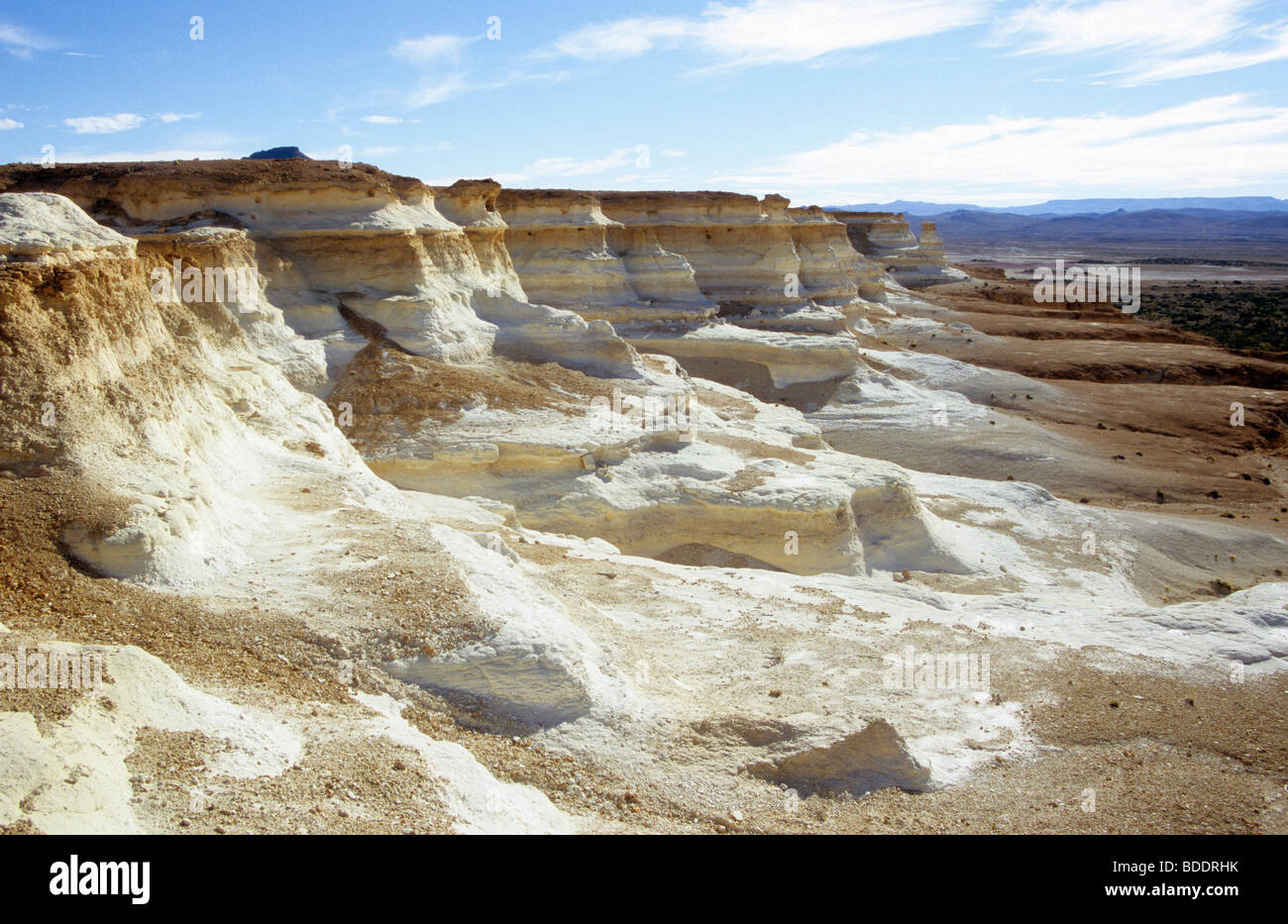 A brittle, layered clay escarpment in the desert of Santa Cruz province ...