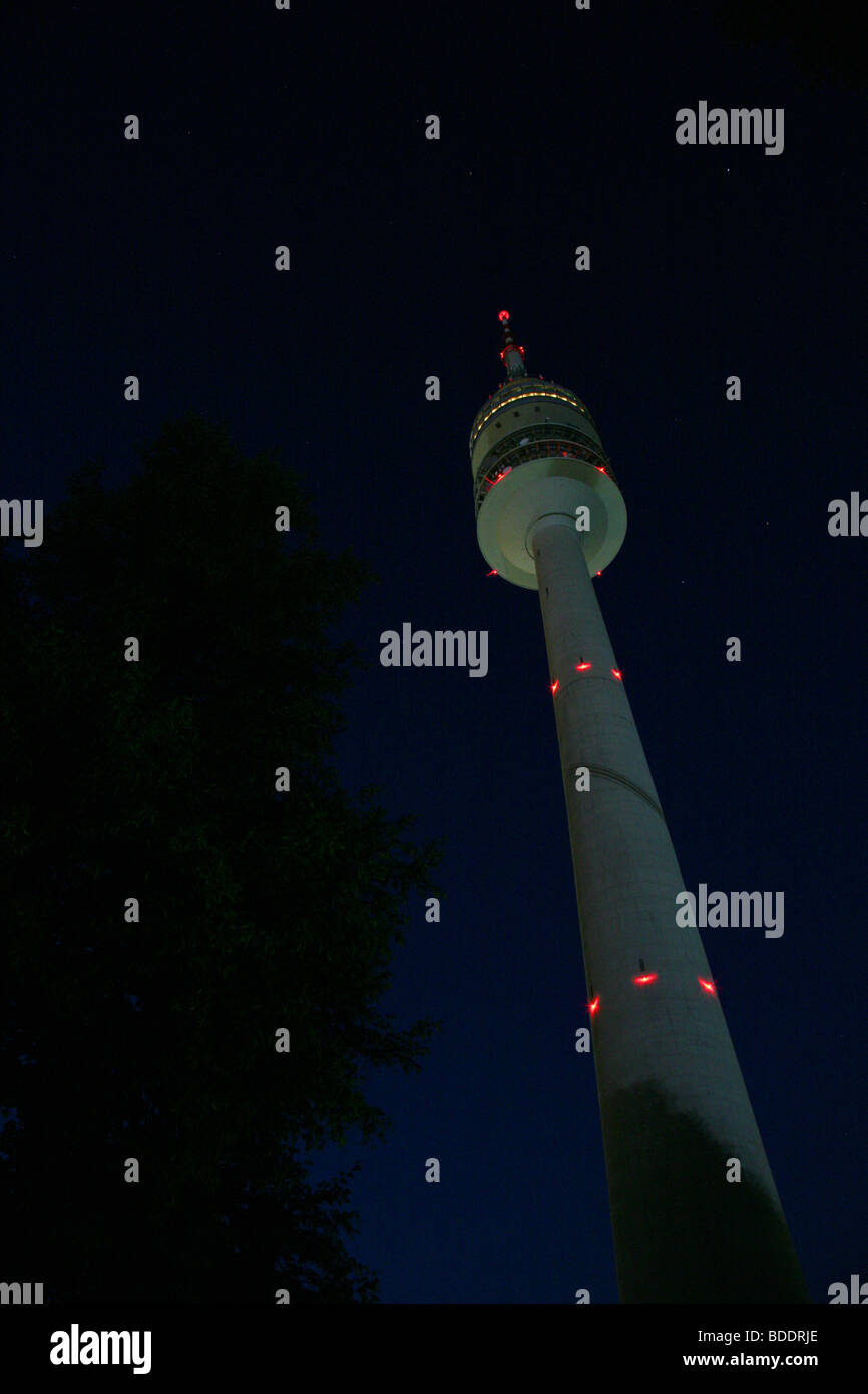 The Munich Olympic tower at night, Germany Stock Photo - Alamy