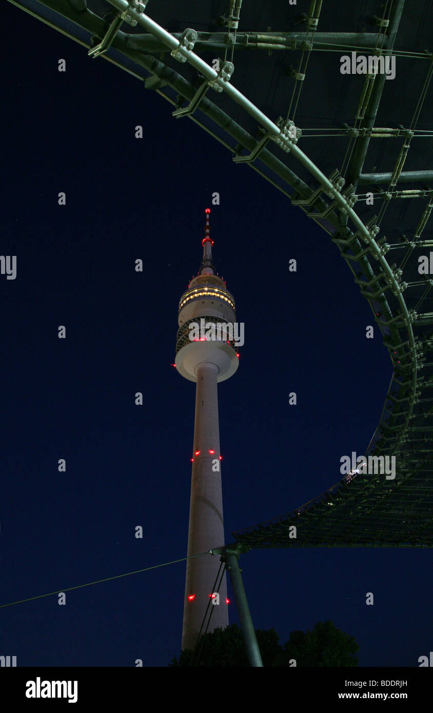 The Munich Olympic tower at night, Germany Stock Photo - Alamy