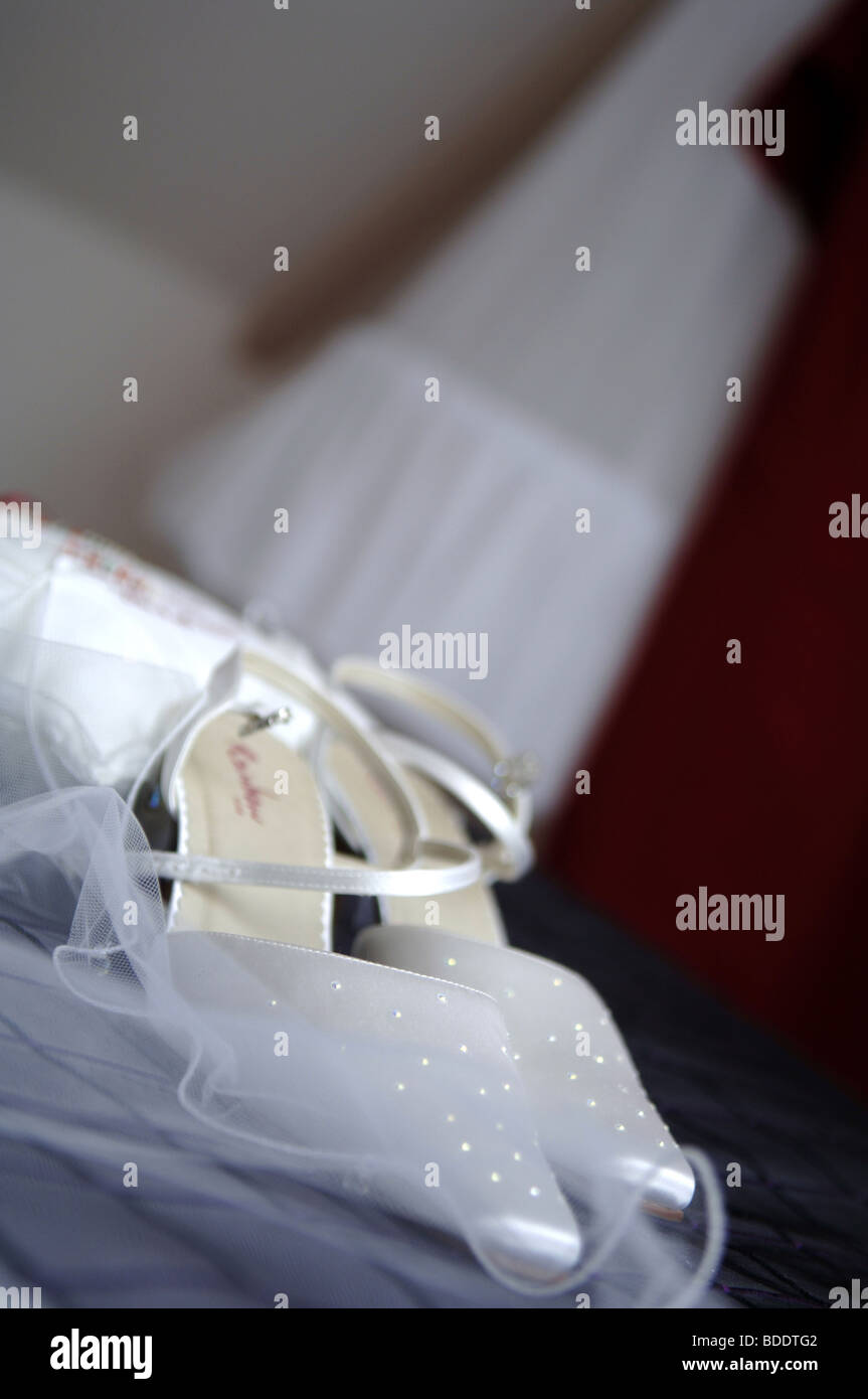 Brides wedding shoes on display on her wedding day Stock Photo - Alamy