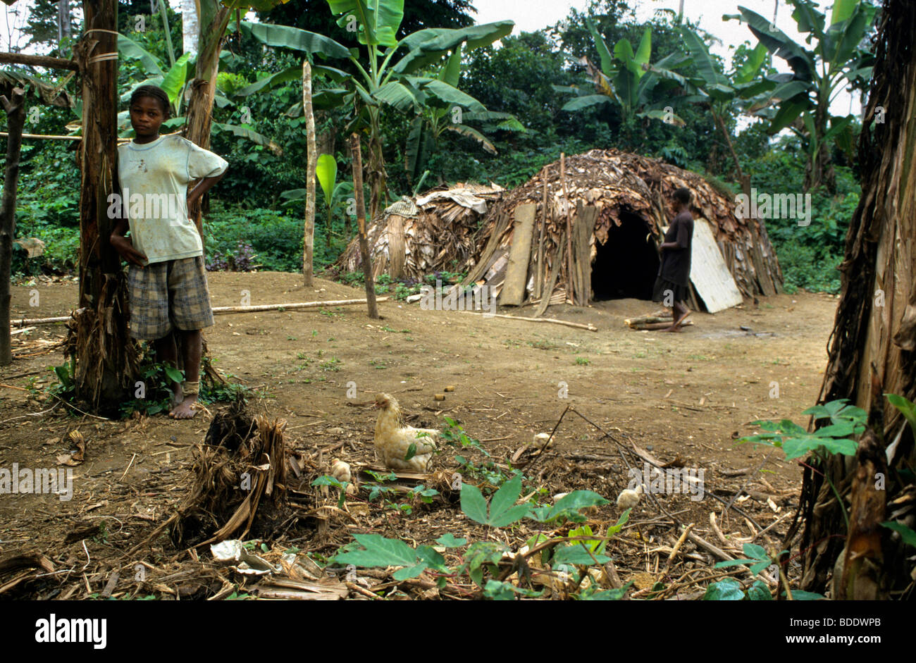 A pretty Baka Pygmy girl smoking in his remote village in the ...