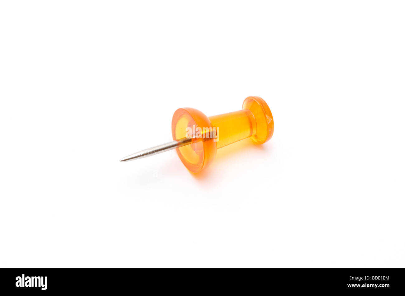 Orange drawing-pins on white background Stock Photo - Alamy
