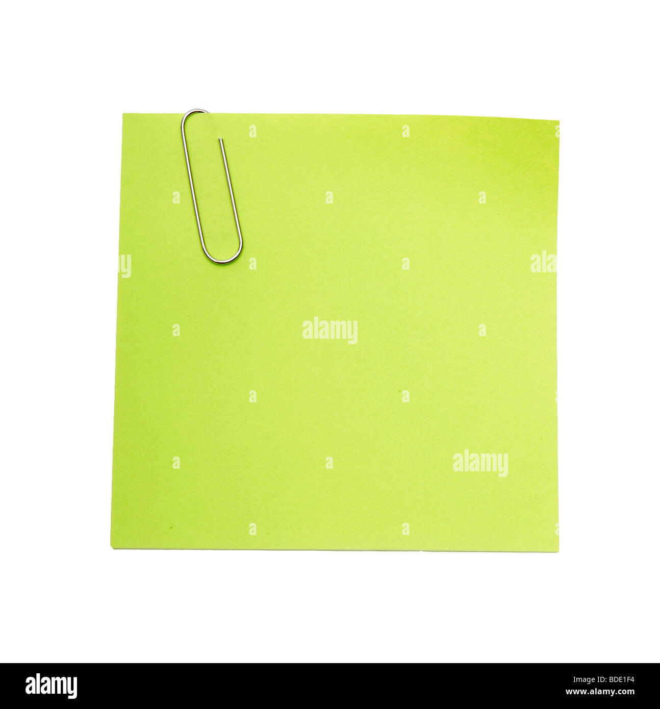 green reminder note with paper clip Stock Photo - Alamy