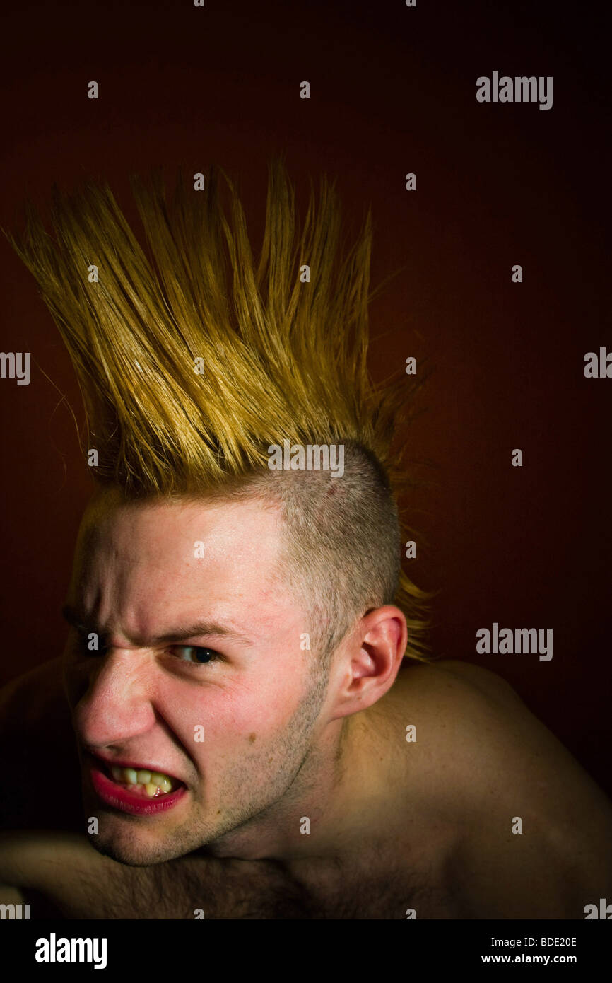 Young man with a Mohawk hairdo, posing. MODEL RELEASED Stock Photo - Alamy