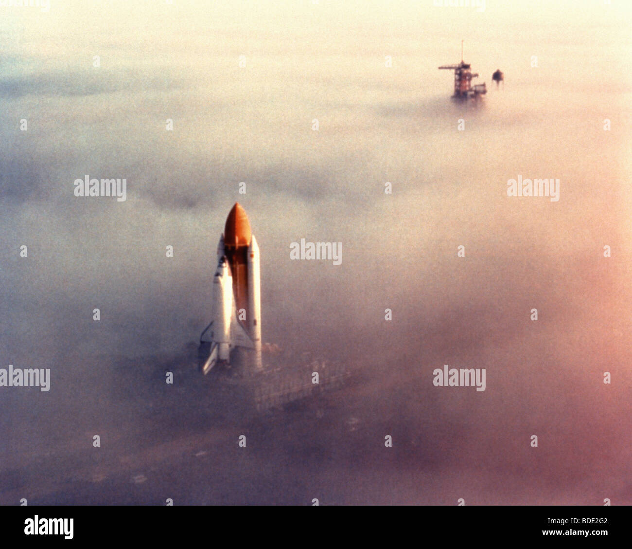Space Shuttle rollout in morning fog. (STS114 Stock Photo - Alamy