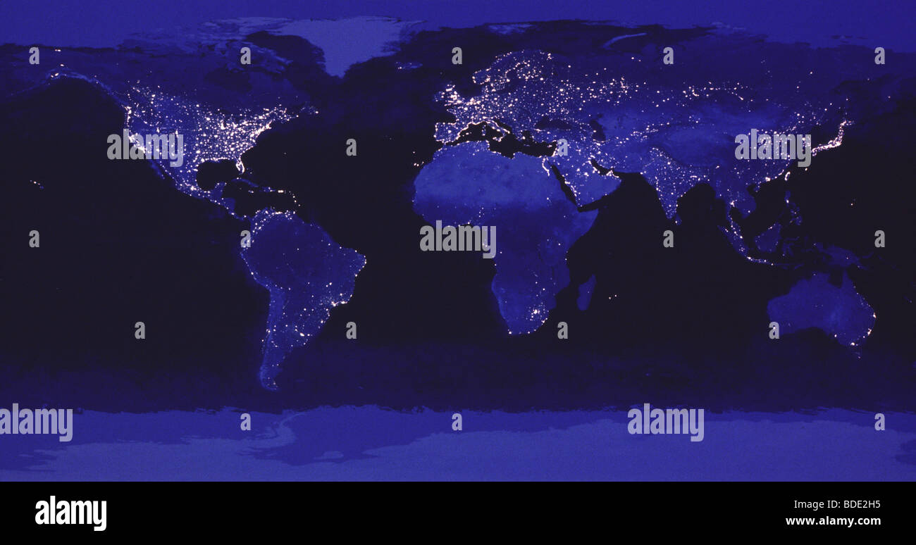Earth at night, from space Stock Photo - Alamy